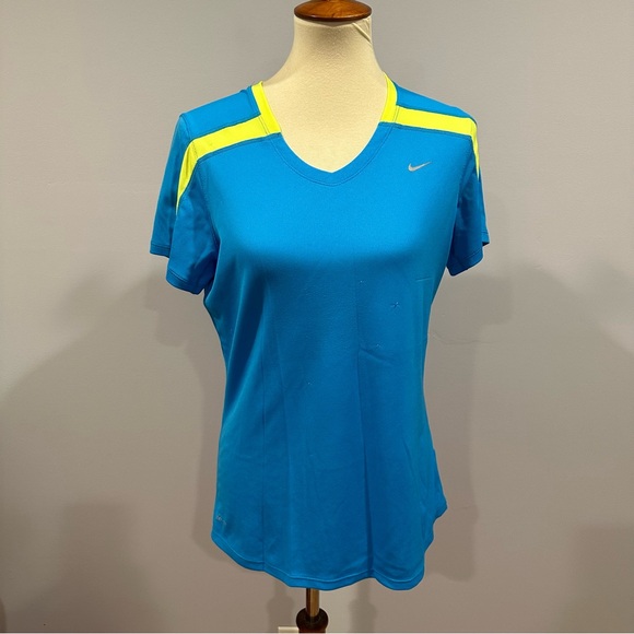 Nike | Tops | Nike Running Drifit Cyan And Neon Yellow Athletic Tee ...